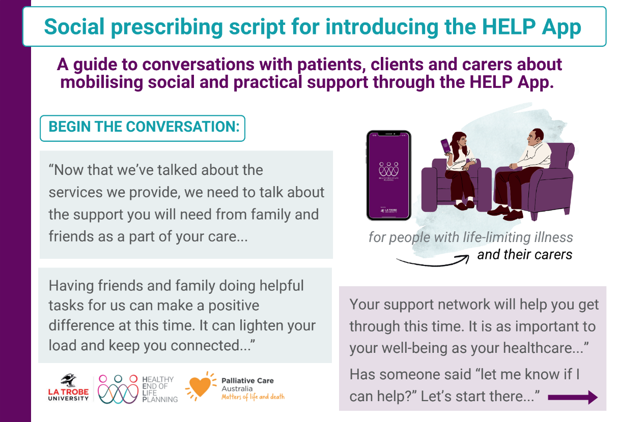 Social prescribing script for introducing the HELP App | Healthy End of Life Program